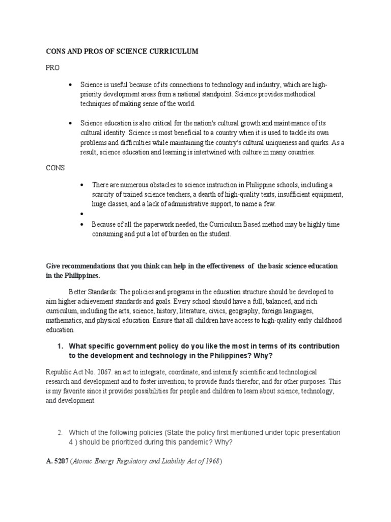 Cons and Pros of Science Curriculum | PDF | Science Education | Science