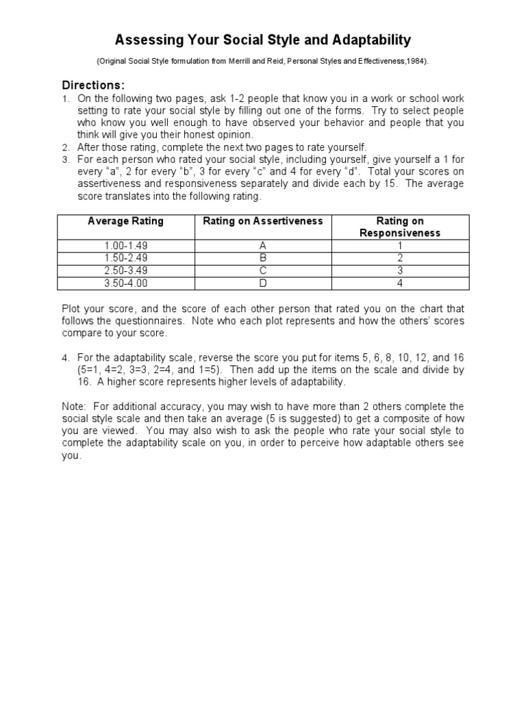 Assessing Your Social Style and Adaptability | PDF | Behavioural ...