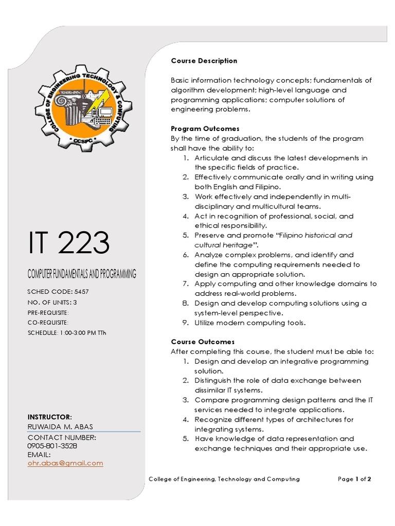 Computer Fundamentals and Programming: Course Description | PDF ...