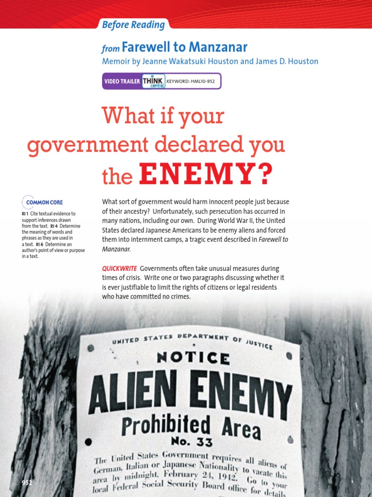 Farewell To Manzanar | PDF | Reading Comprehension | Internment Of ...