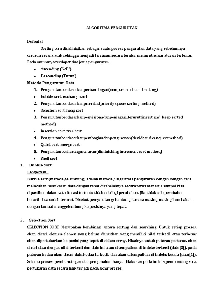 Algoritma Pengurutan | PDF | Metode & Bahan Ajar | Komputer
