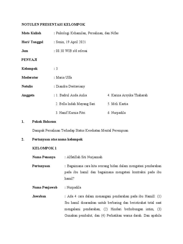 Notulen Presentasi Kelompok | PDF | Pengembangan Diri