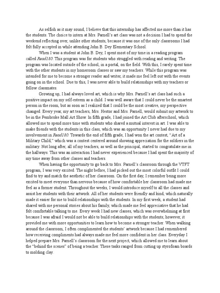Internship Reflection | PDF | Classroom | Teachers
