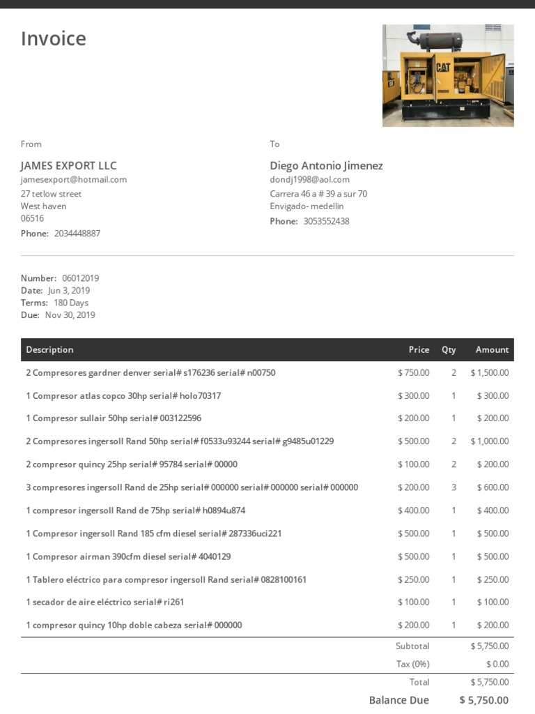 Invoice: James Export LLC Diego Antonio Jimenez | PDF