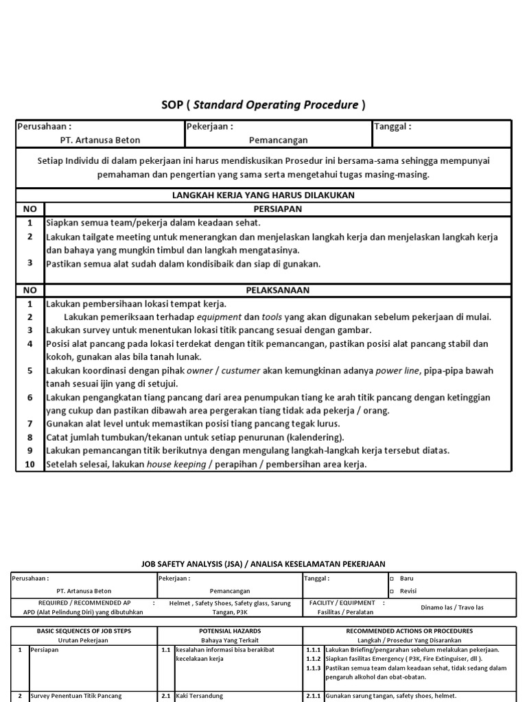 SOP Dan JSA PEmancangan | PDF
