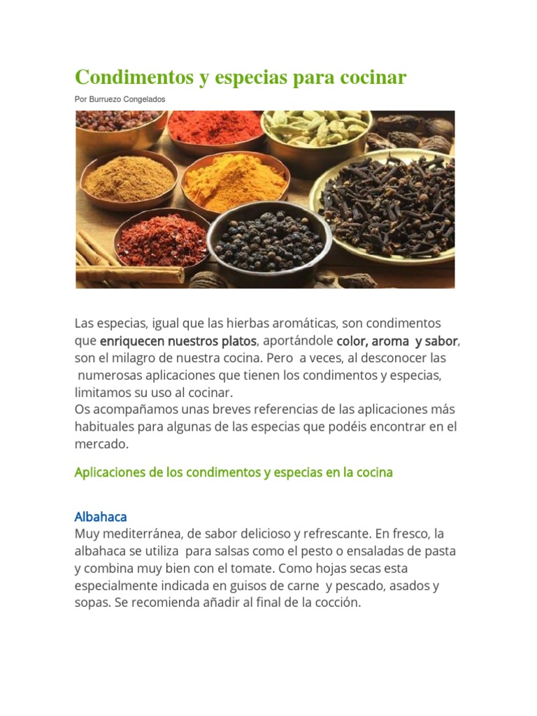 Condimentos y Especias para Cocinar | PDF | Curry | Salsa