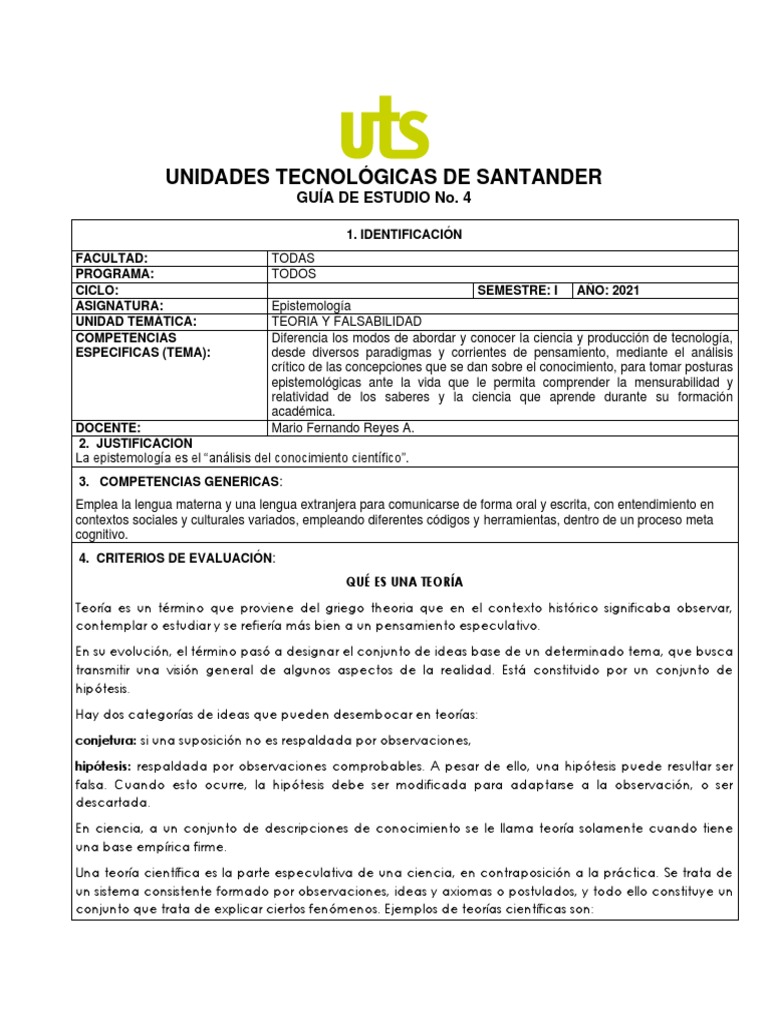 Teoría y Falsabilidad Epistemológica | PDF | Karl Popper | Teoría