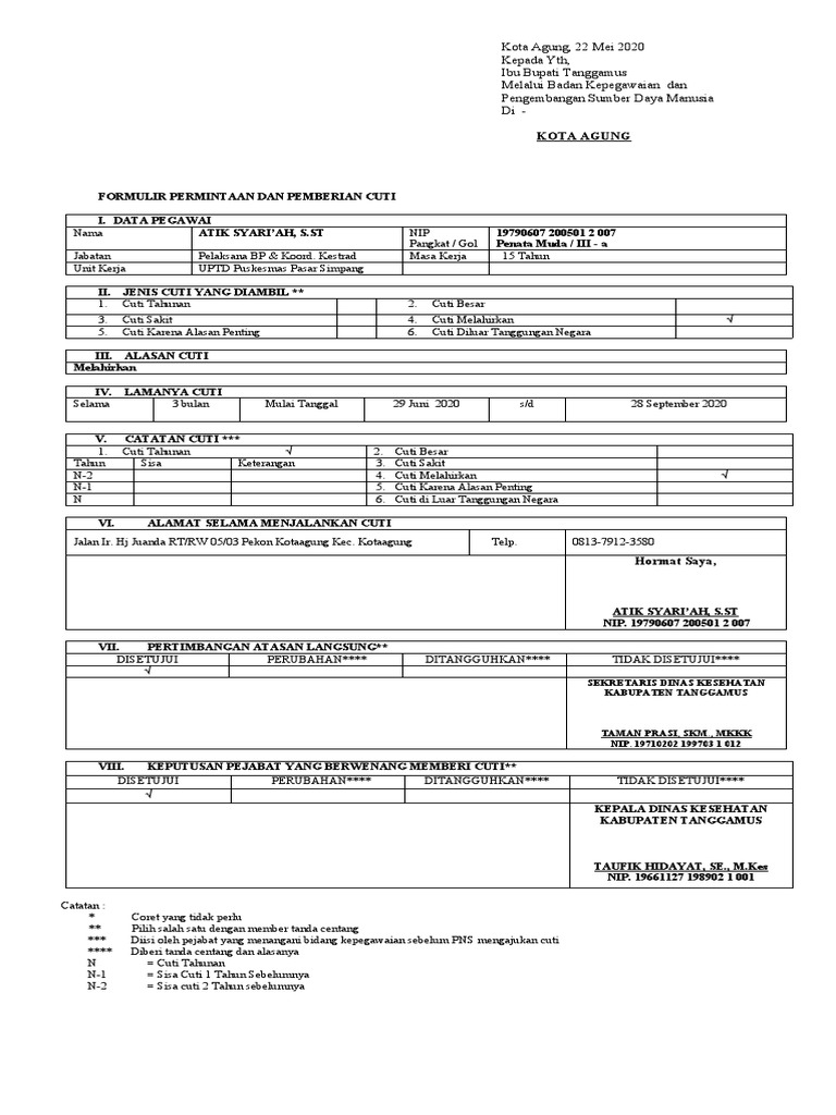 Blangko Cuti PNS 2020 | PDF