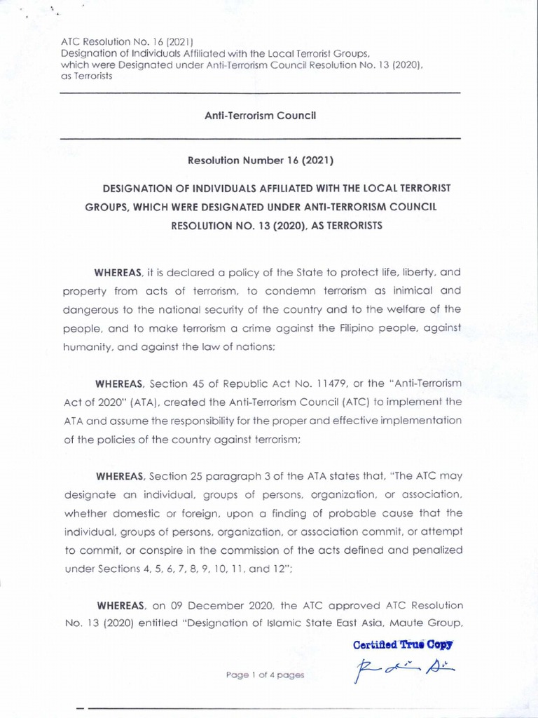 Atc Resolution No. 16 (2021) | PDF