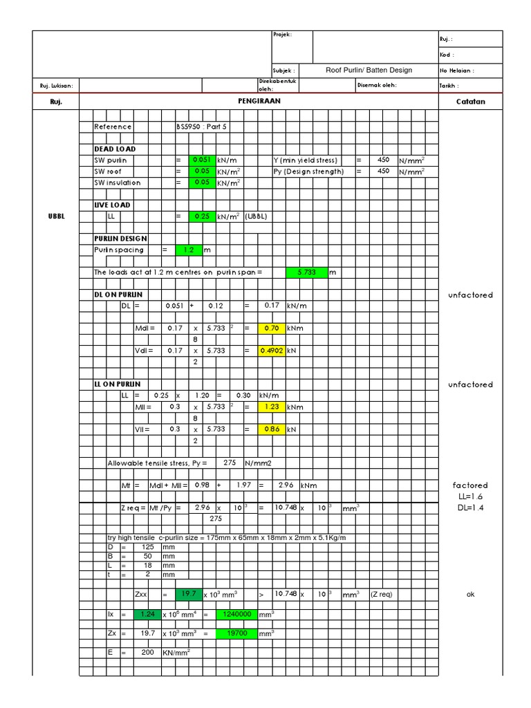 Roof Purlin Design Calculations | PDF | Building Engineering | Applied ...