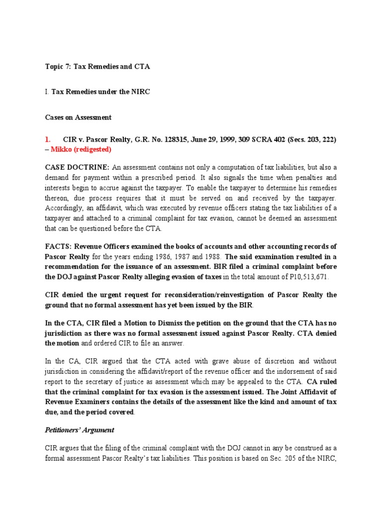 Tax Remedies and CTA | PDF | Internal Revenue Service | Taxes