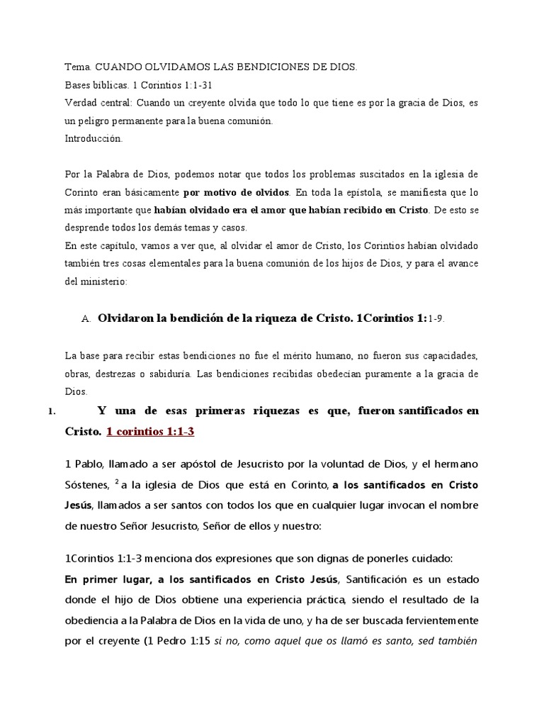 Cuando Olvidamos Las Bendiciones de Dios | PDF | Primera epístola a los corintios | Cristo (título)
