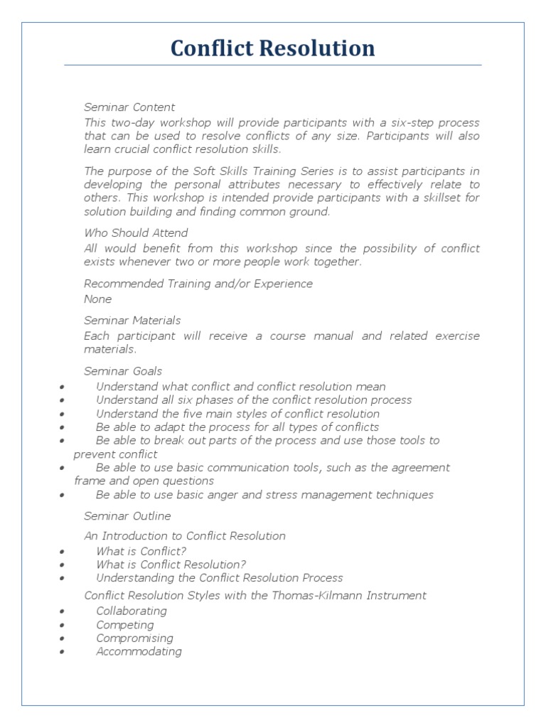 Conflict Resolution Training | PDF | Conflict Resolution | Applied ...