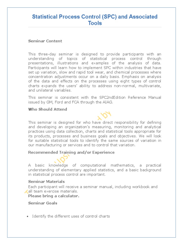 Advanced SPC Workshop | PDF | Process Control | Statistics