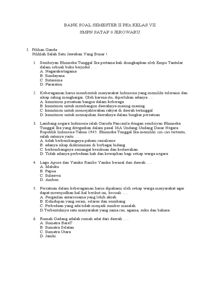 Soal PKN 7 SMT 2 | PDF