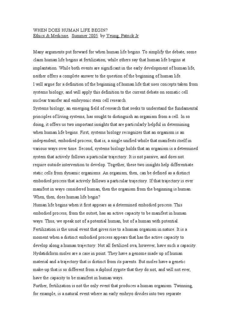 When Does Human Life Begin | PDF | Biological Interactions | Biological ...