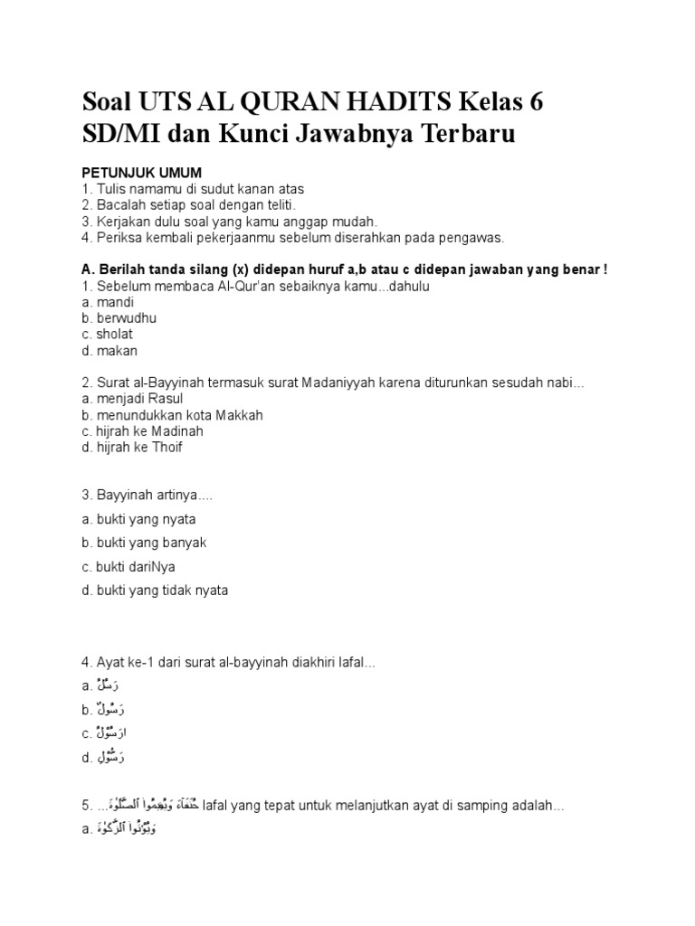 Soal Alquran Hadis Pdf