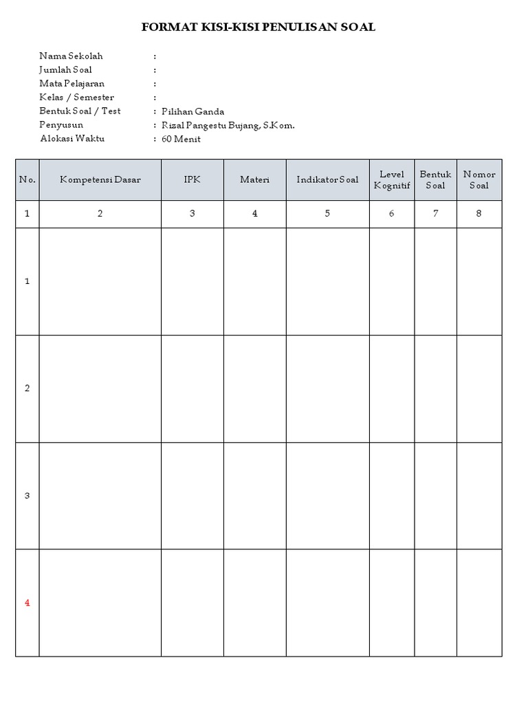 Aplikasi Kisi-Kisi Soal Dan Kartu Soal | PDF