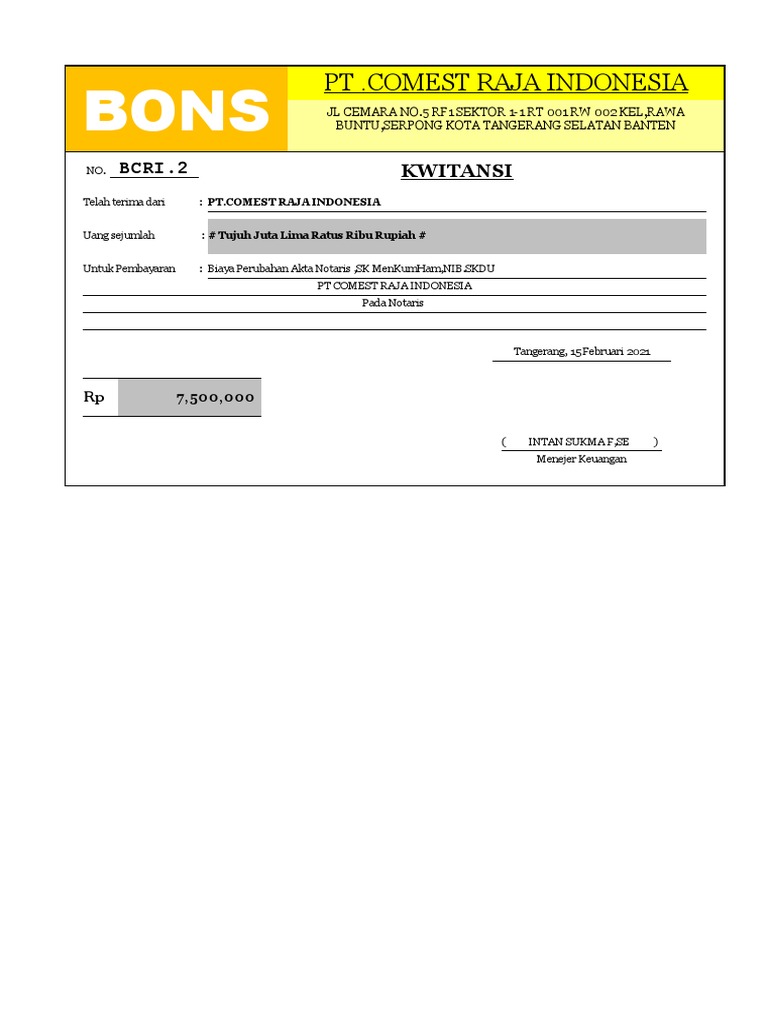Contoh Template Kwitansi Excel Sederhana Ver.1.1 | PDF