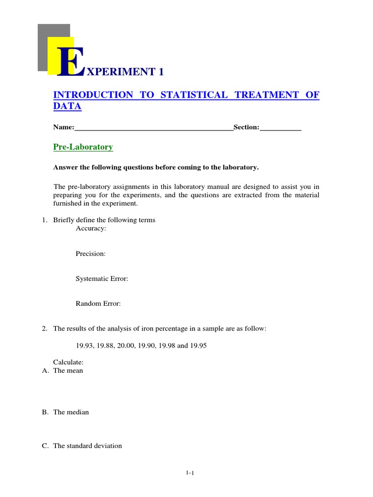 Experiment 1 Lab Report | PDF | Accuracy And Precision | Coefficient Of ...