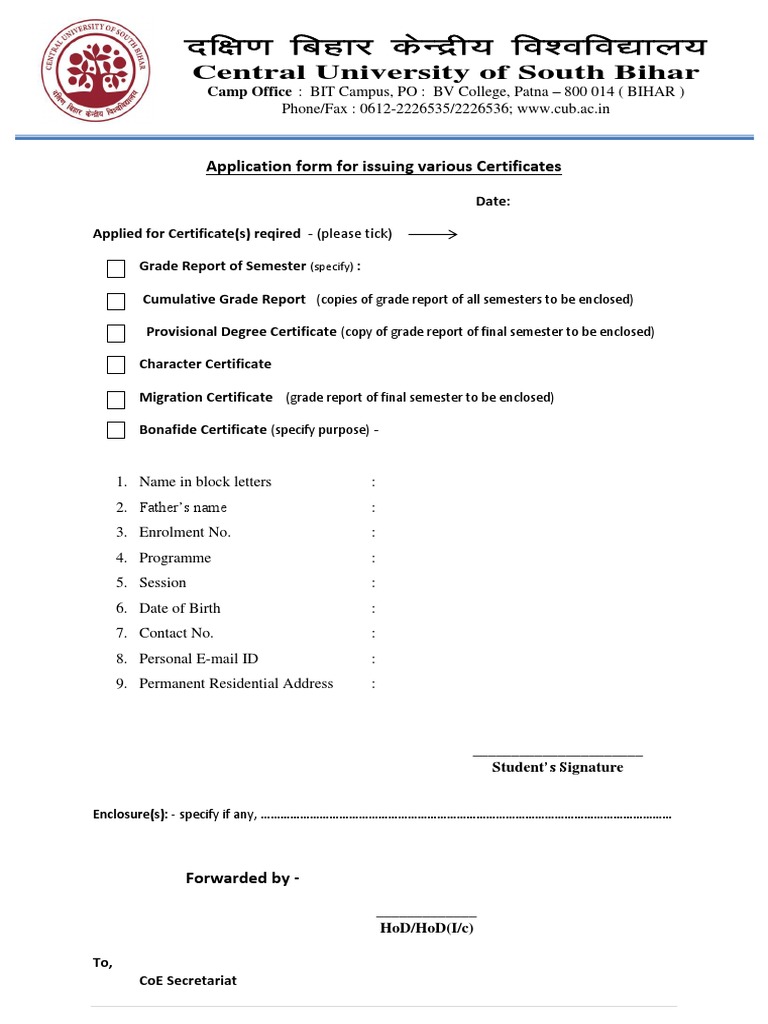 Application For Issuing Various Certificate | PDF