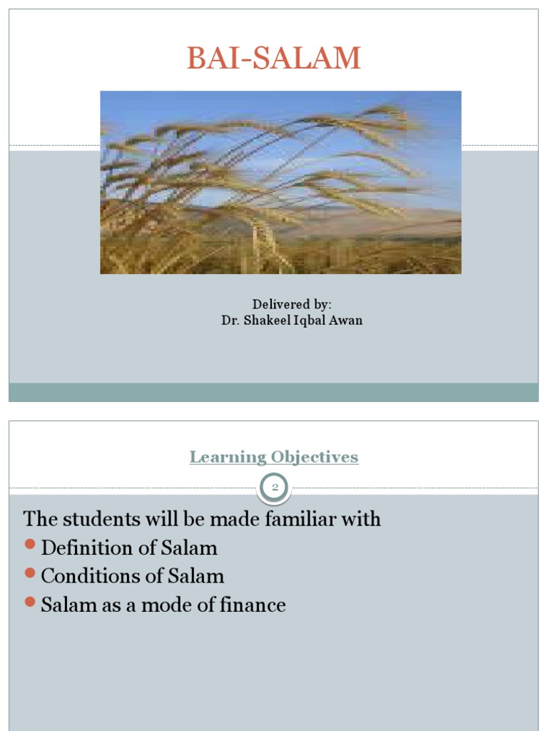 Bai-Salam: Delivered By: Dr. Shakeel Iqbal Awan | PDF | Islamic Banking And Finance | Commodity