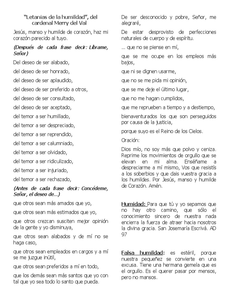 Letanías y Oraciones por la Humildad | PDF | Oración | Cristo (título)