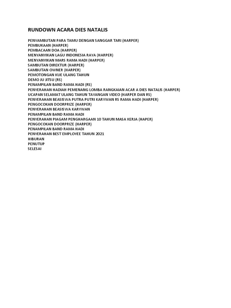 Rundown Acara Dies Natalis | PDF