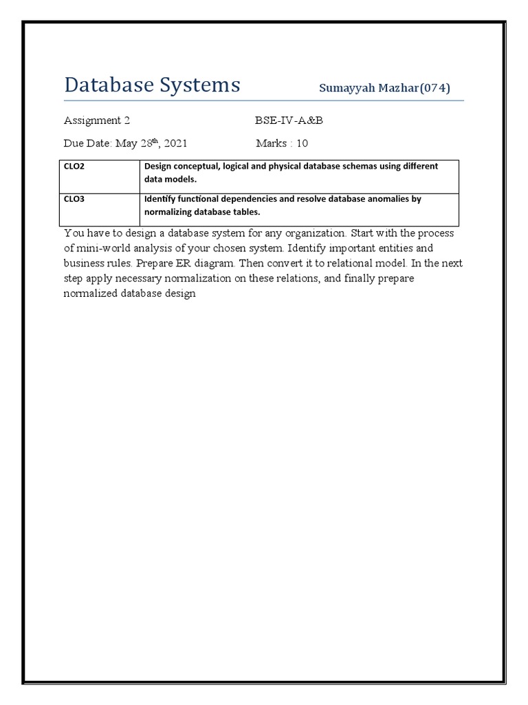 Assignment 2 Bse IV A&b Dbs | PDF | Conceptual Model | Databases