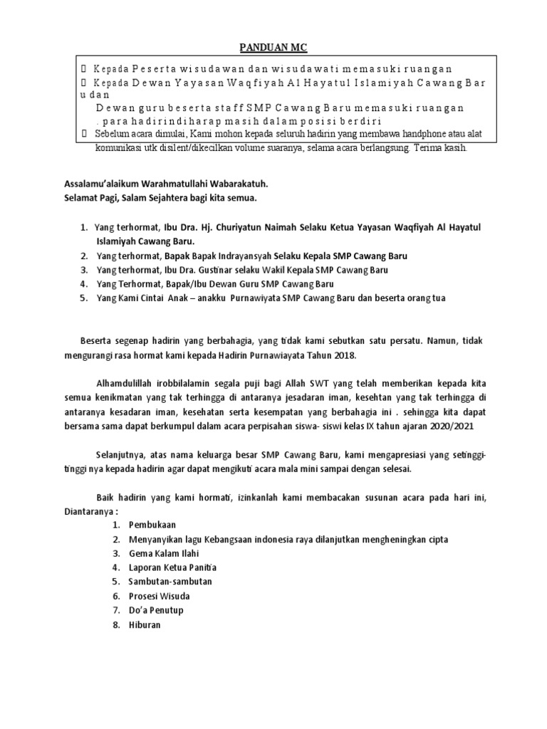 TEKS MC Wisuda 2021 | PDF