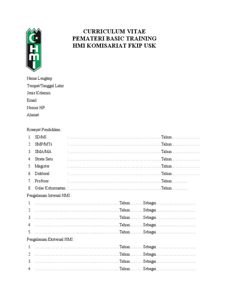 Riwayat Pendidikan dan Pengalaman Pemateri Basic Training HMI | PDF
