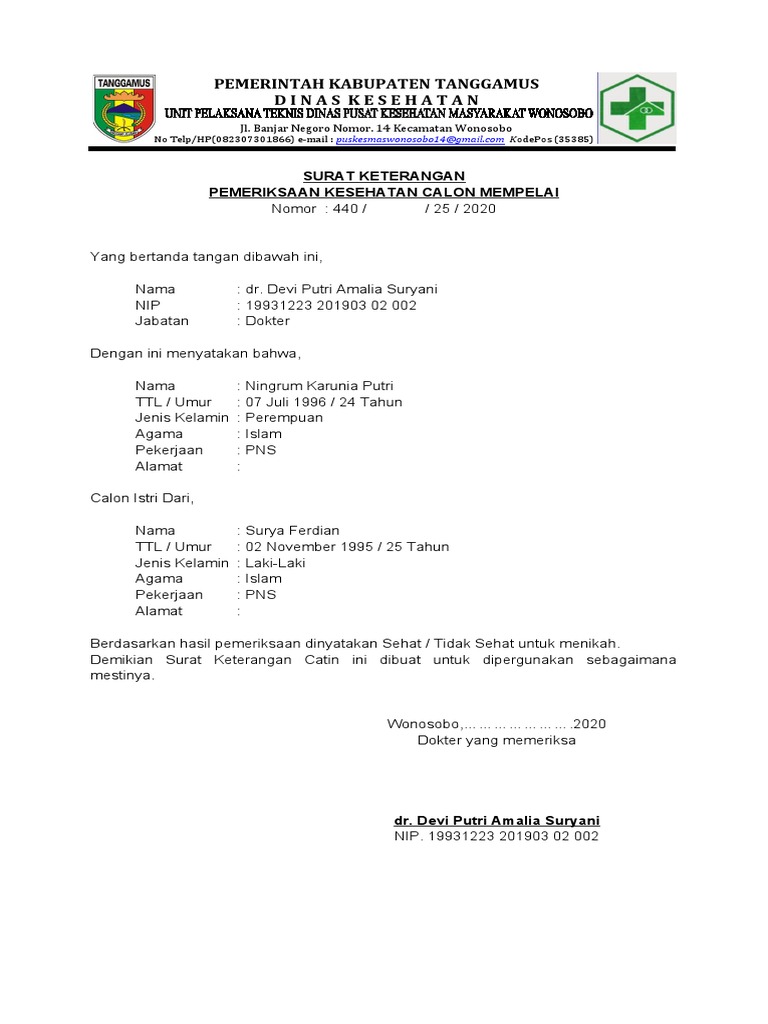 Surat Kesehatan Catin | PDF | Gaya Hidup