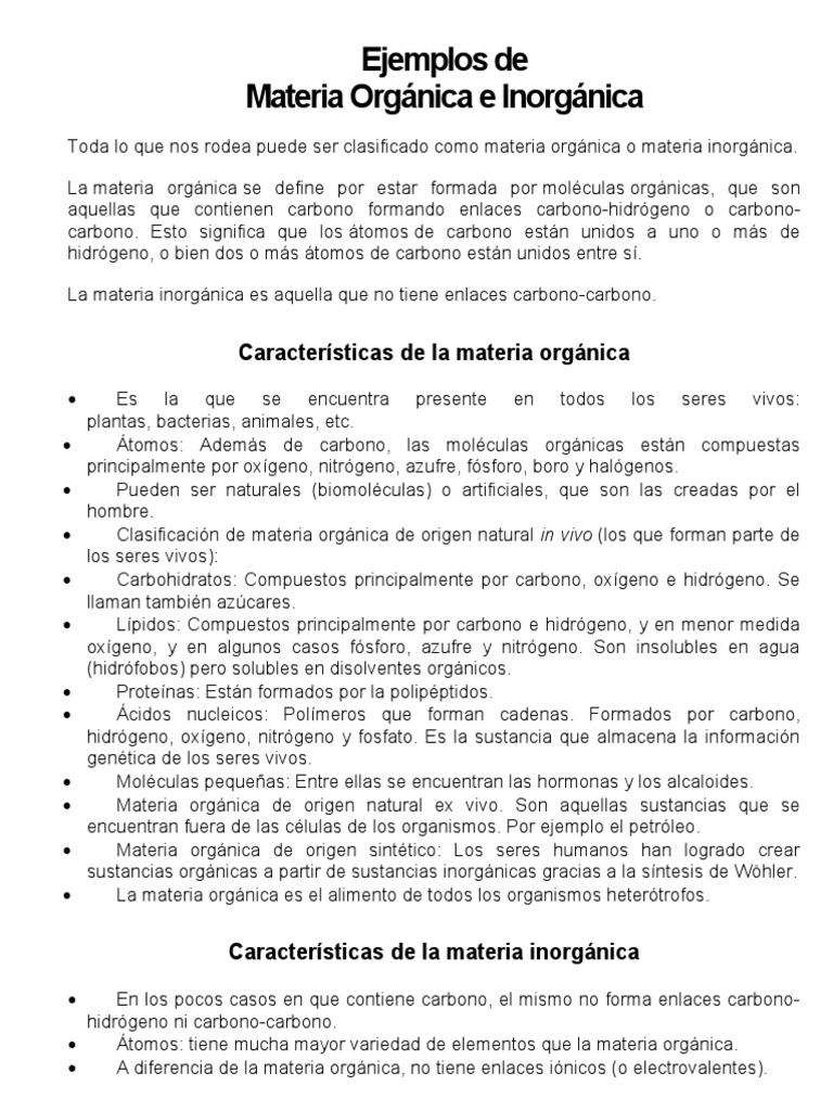 Materia Organica e Inorganica | PDF | Compuestos orgánicos | Átomos