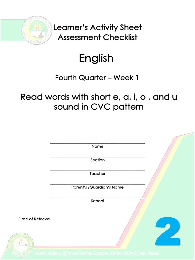 English2 - Q4 - ALM1 - W1 - Read Words With Short E, A, I, O, and U | PDF | Phonics | Learning