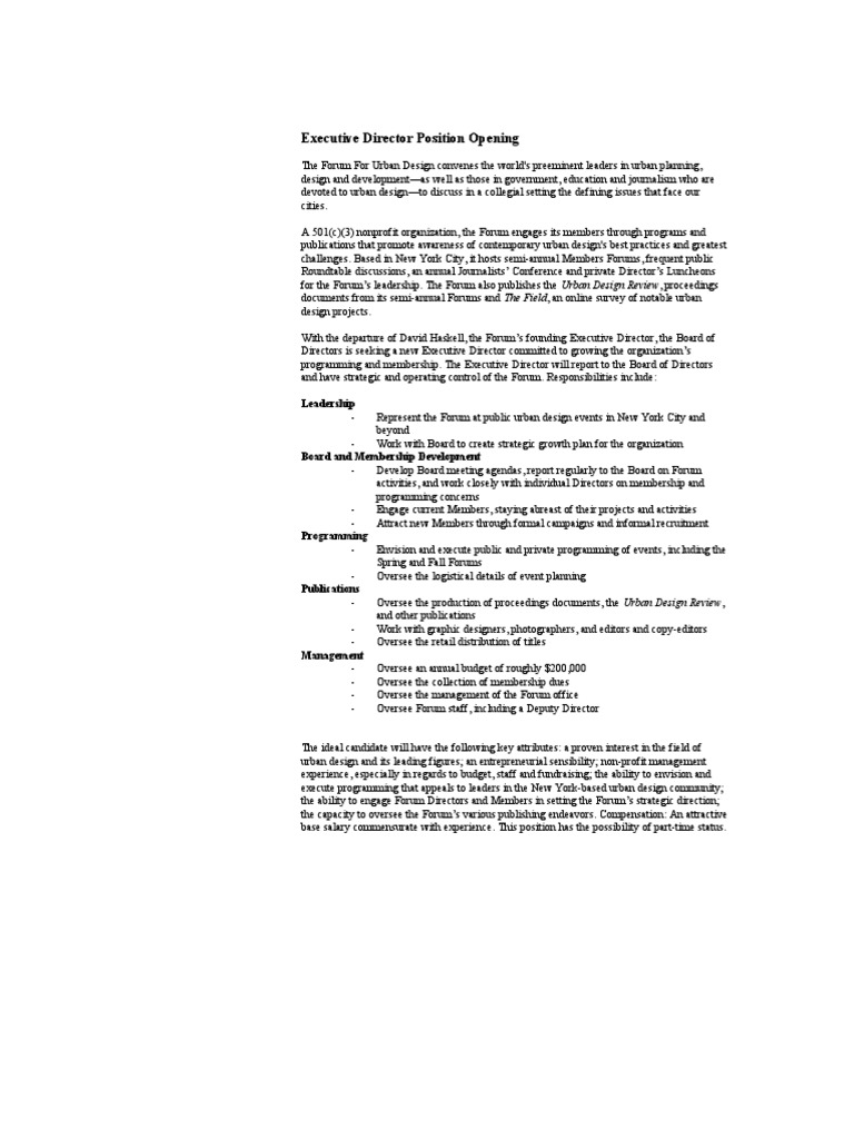 Executive Director Position Description | PDF | Business