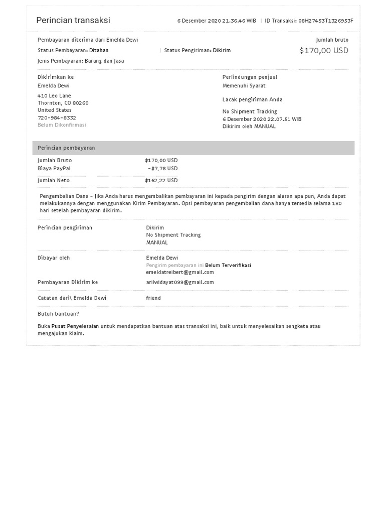 PayPal-Perincian Transaksi | PDF