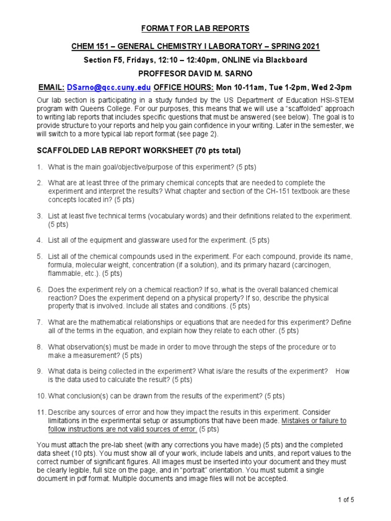 CH-151 Lab Report Format With Scaffold-Sp21 | PDF | Observation ...