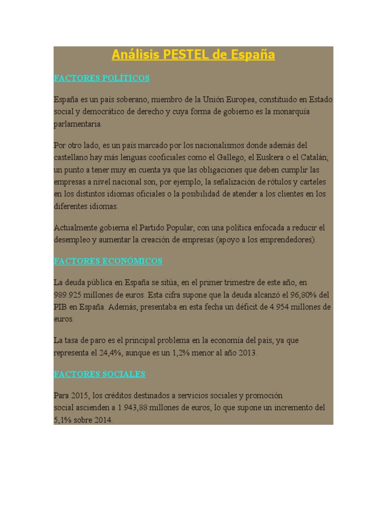 Análisis PESTEL de España 2024 | PDF | Desempleo | Ciencias sociales