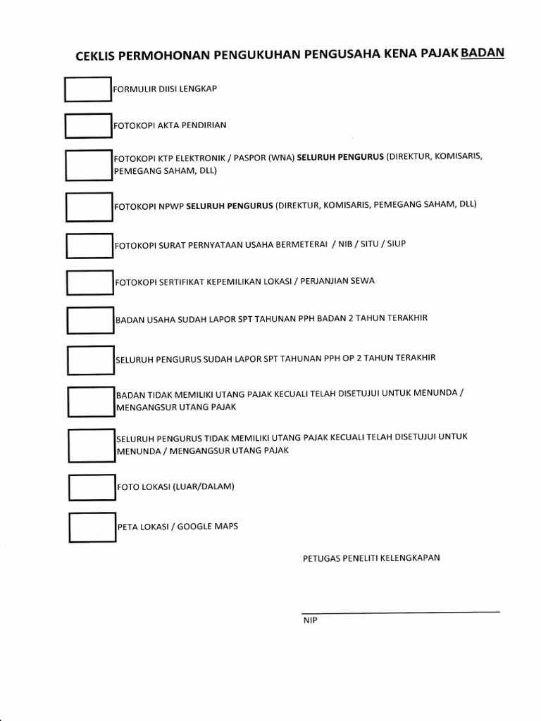 Ceklis PKP - 0001 | PDF