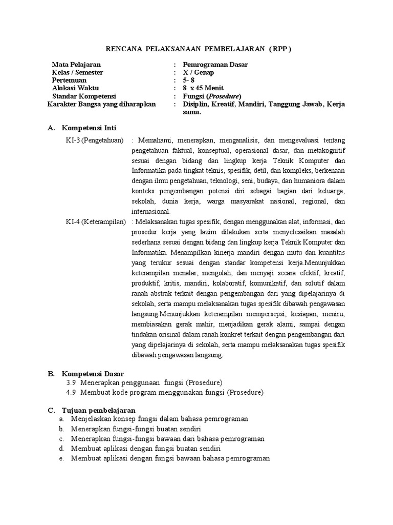 RPP Pemrograman Dasar KD 09 | PDF