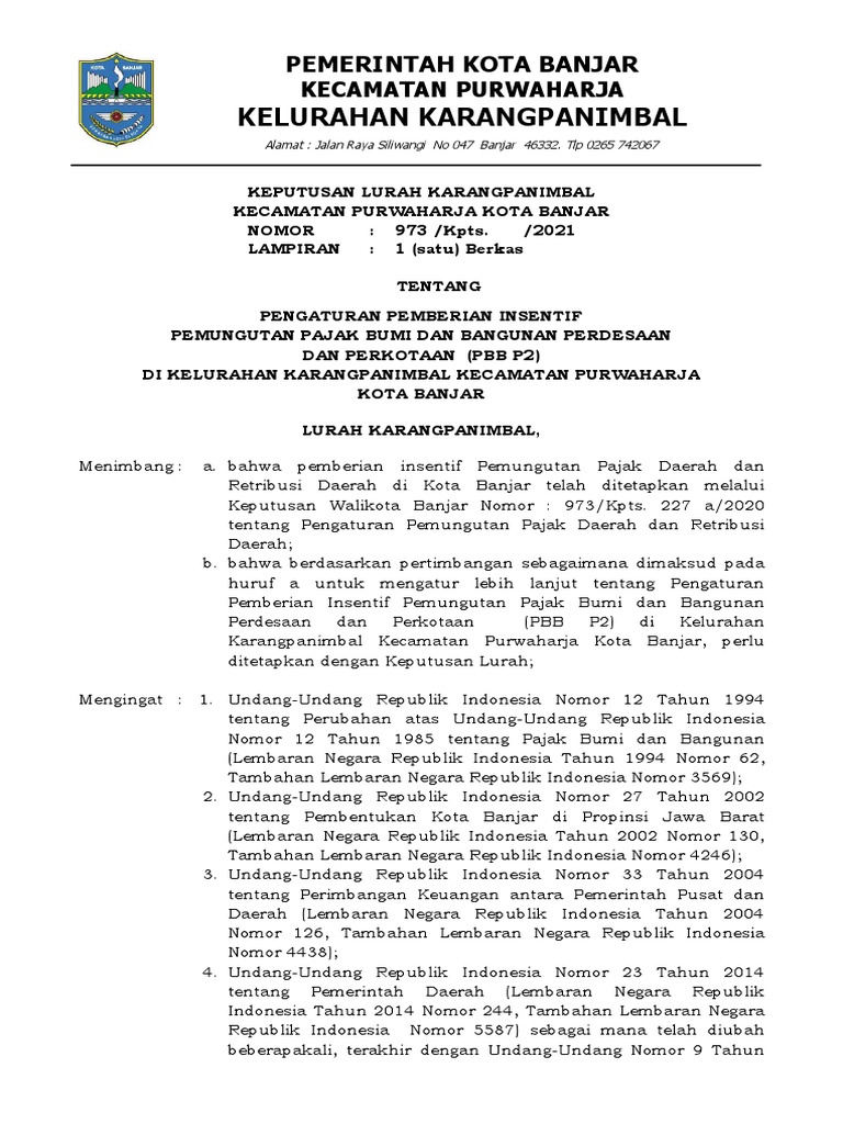 SK Intensifikasi PBB 2021 | PDF