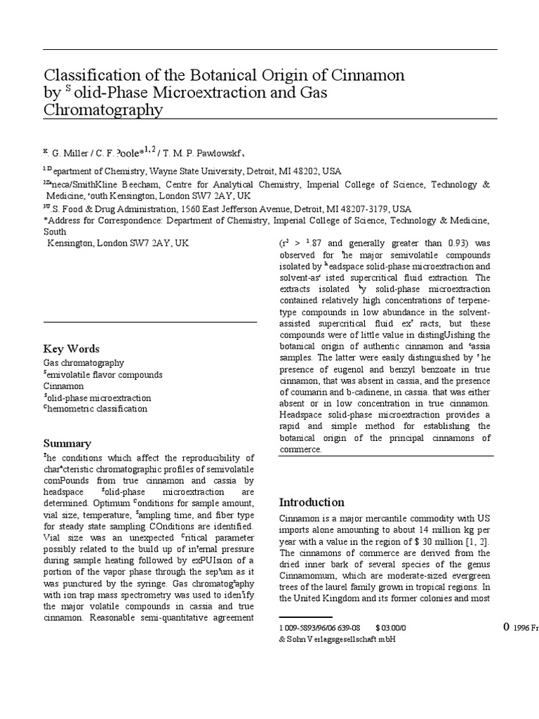 Classification of Cinnamon Origins Using SPME-GC | PDF | Cinnamon ...