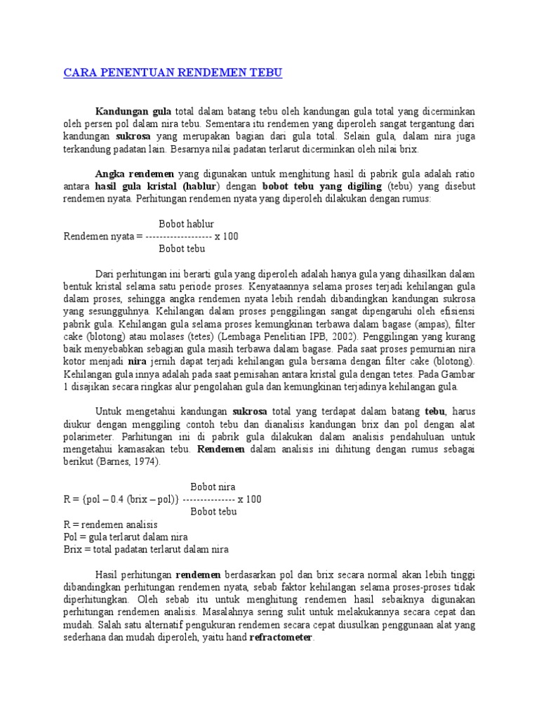 Cara Penentuan Rendemen Tebu | PDF