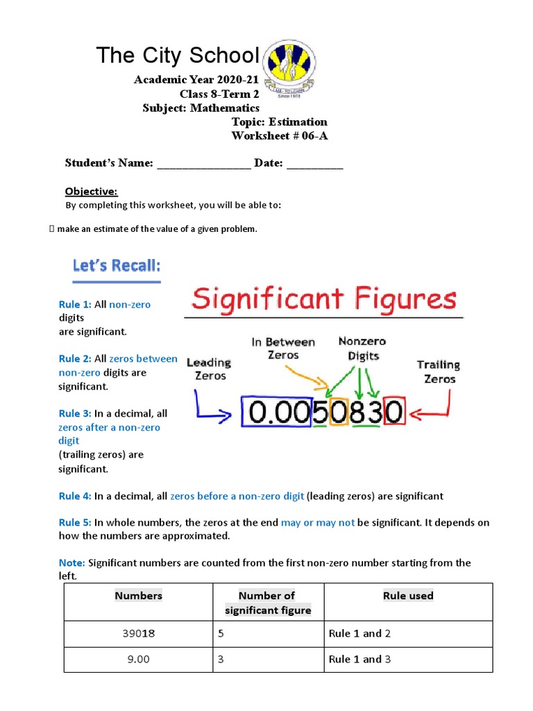 Estimating Skills: An In-Depth Worksheet on Estimation Techniques and ...