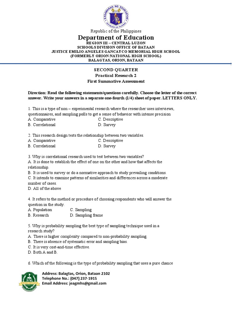 Department of Education: Republic of The Philippines | PDF | Sampling ...