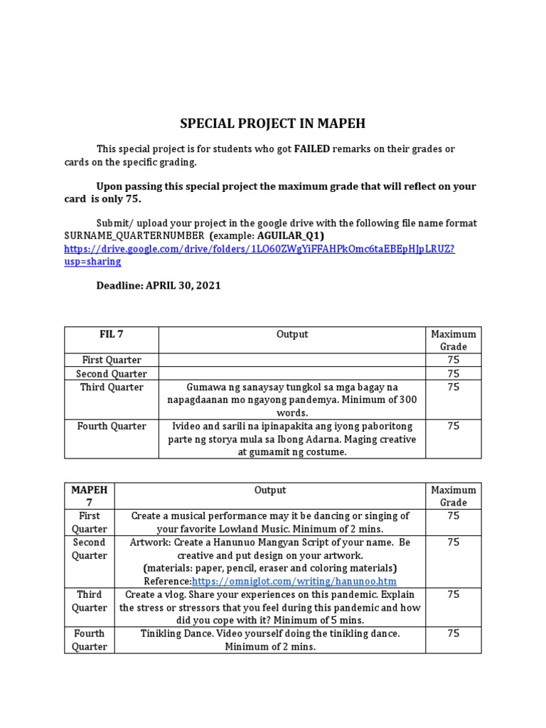 SPECIAL PROJECT IN MAPEH and FILIPINO | PDF | Leisure | Sports