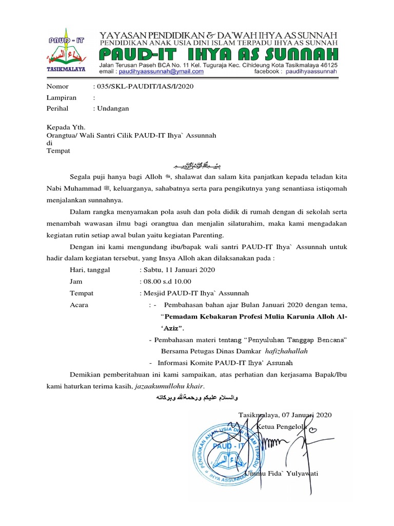 Undangan Kegiatan Parenting PAUD-IT | PDF