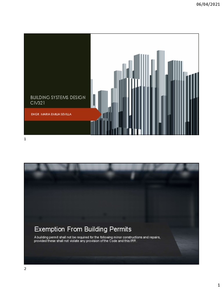 Exemption From Building Permits: Building Systems Design CIV321 | PDF ...