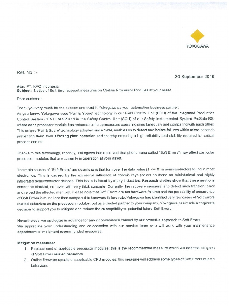2019 Notice of Soft Error Yokogawa | PDF