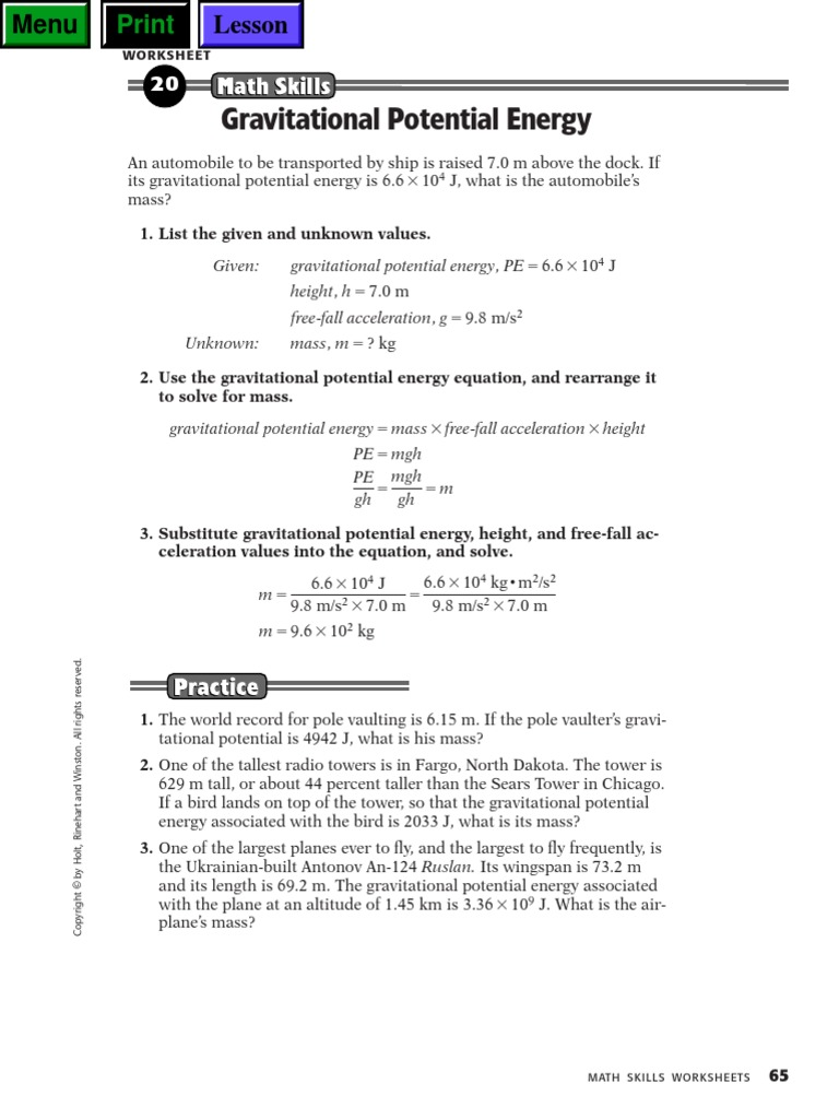 Additional GPE Calculation Problems | PDF | Potential Energy | Gravity